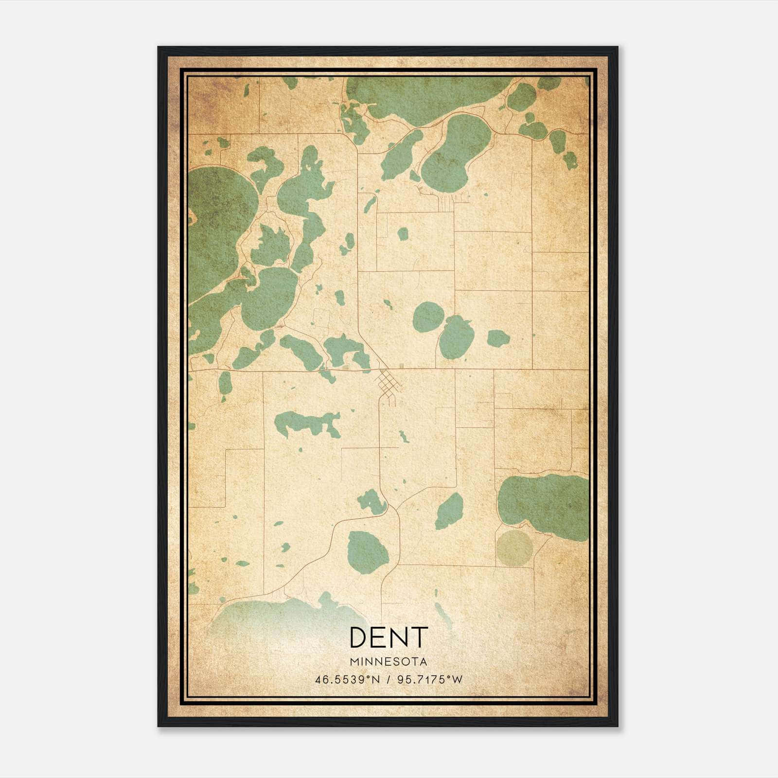 Vintage Dent Minnesota Map Poster, Dent MN City Road Wall Art Print ...