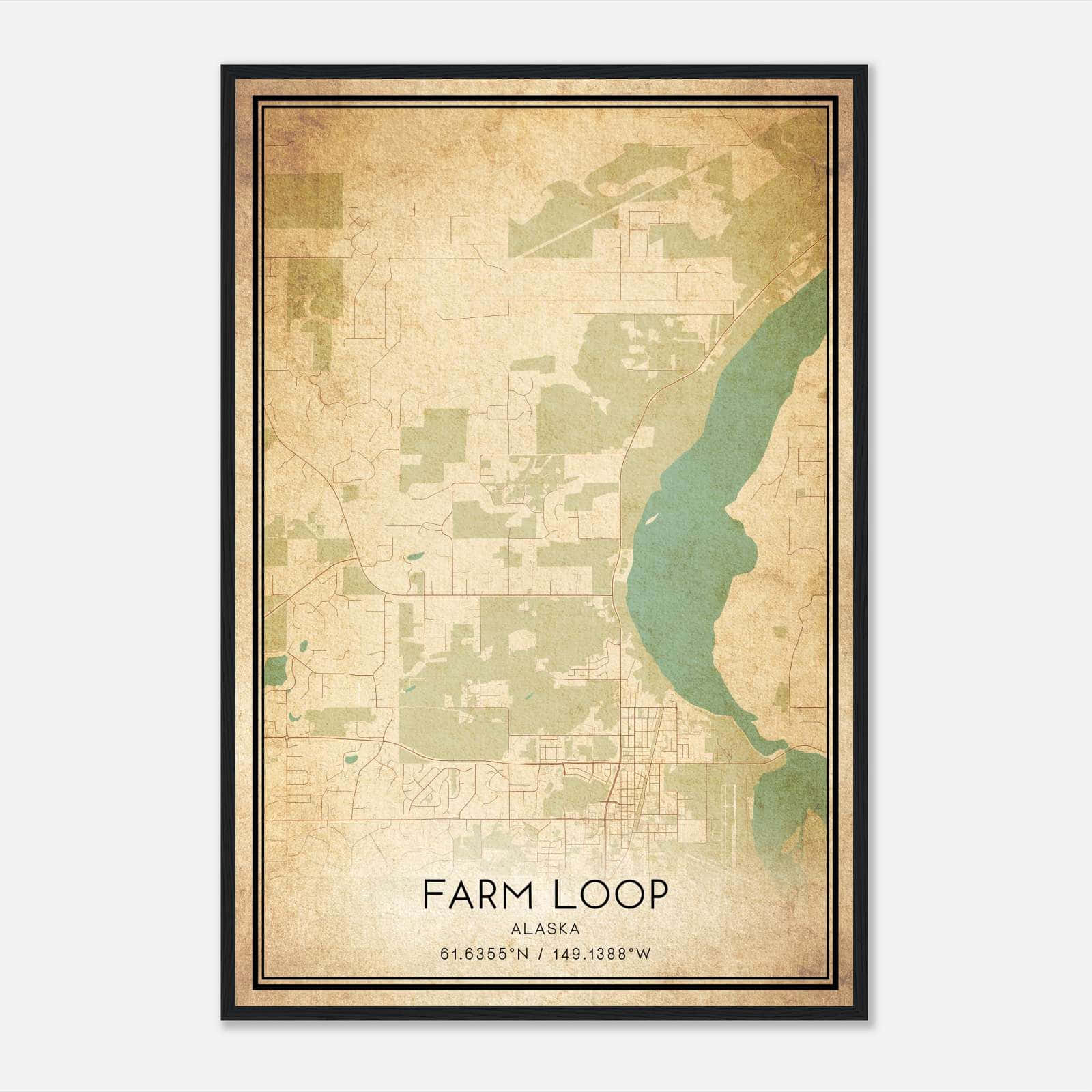 Vintage Farm Loop Alaska Map Poster, Farm Loop AK City Road Wall Art ...