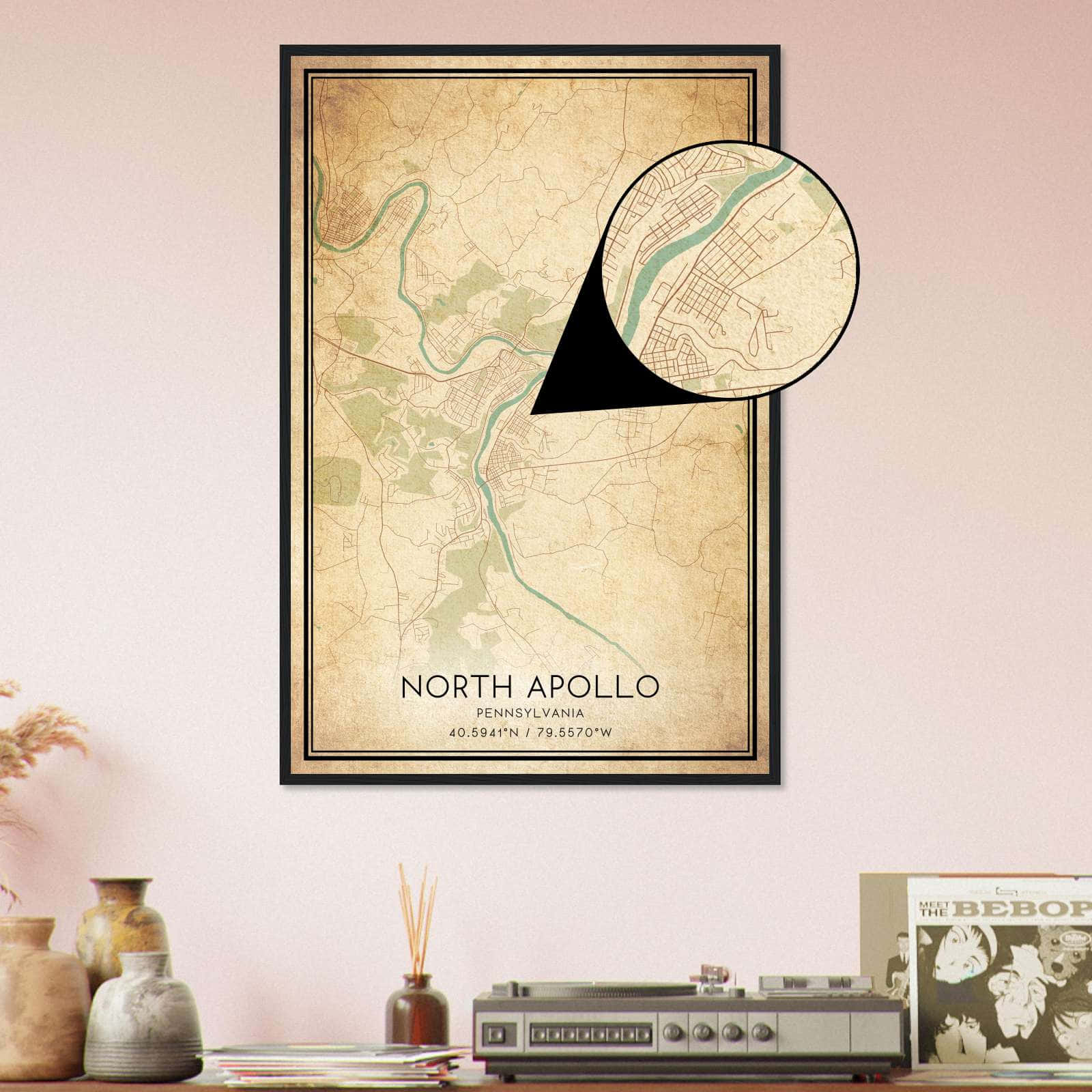 Vintage North Apollo Pennsylvania Map Poster, North Apollo PA City Road ...