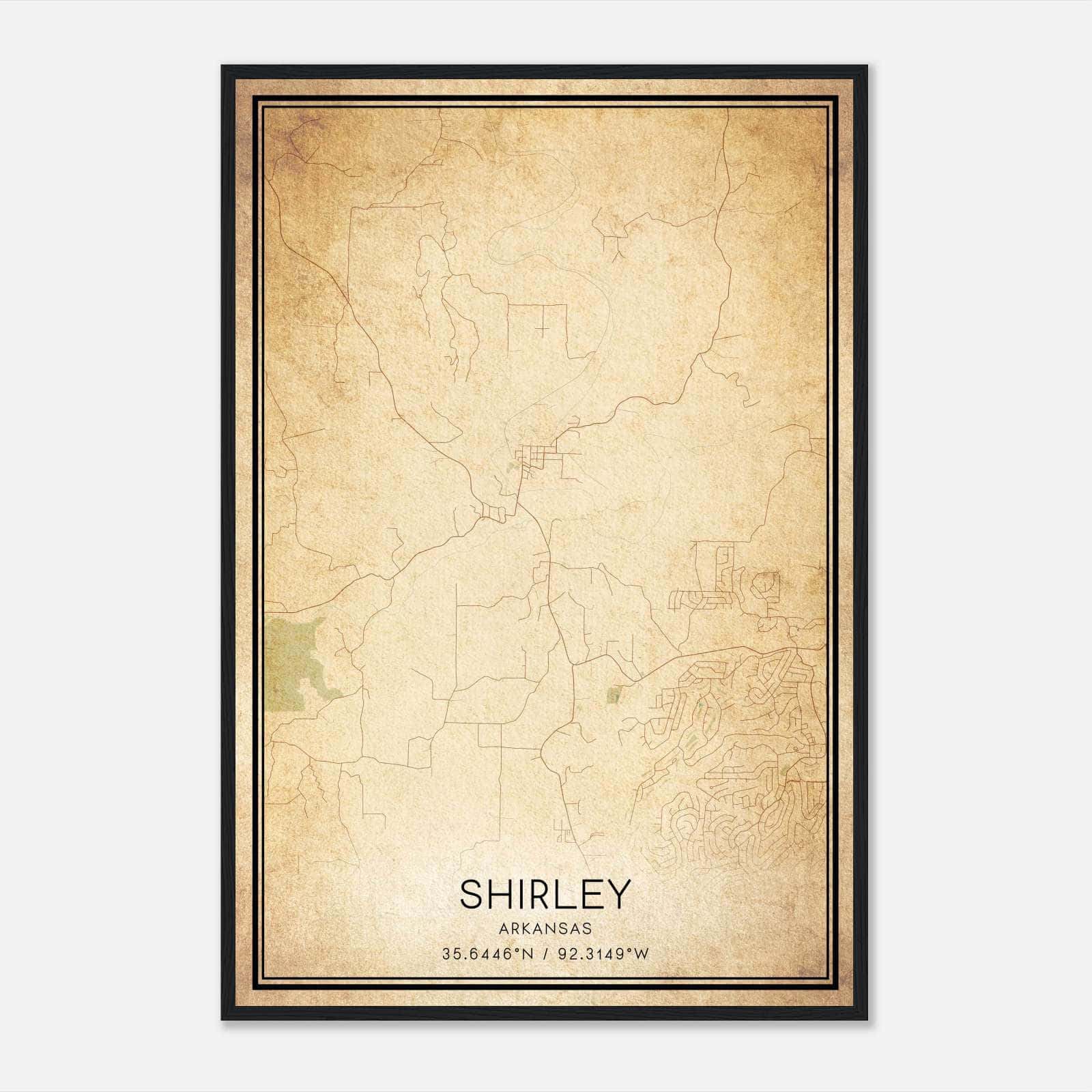 Vintage Shirley Arkansas Map Poster, Shirley AR City Road Wall Art Print - Custom Maps & Posters