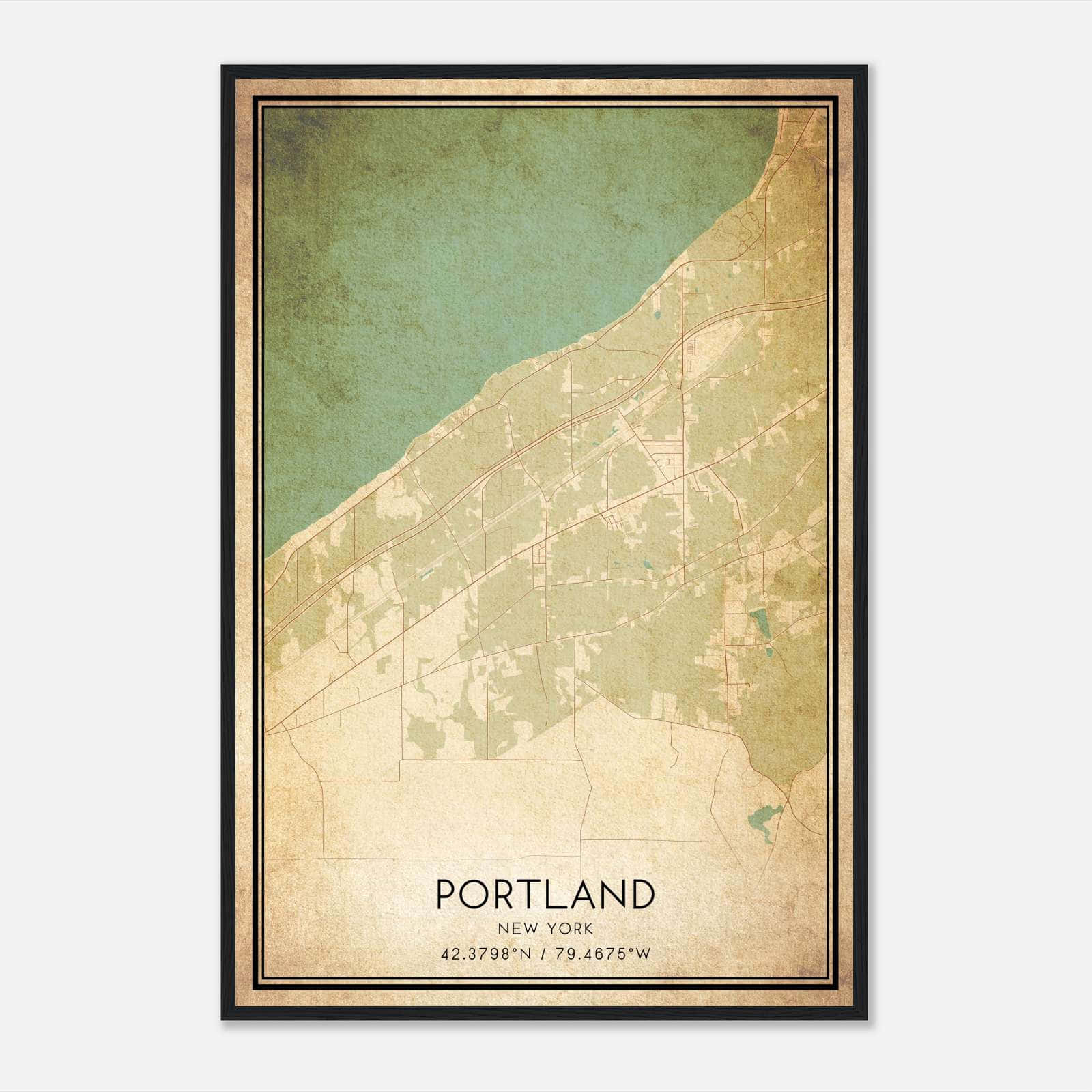 Vintage Portland New York Map Poster, Portland NY City Road Wall Art ...