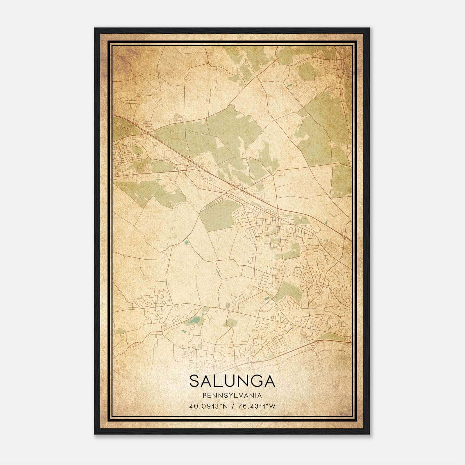 Vintage Salunga Pennsylvania Map Poster, Salunga PA City Road Wall Art ...