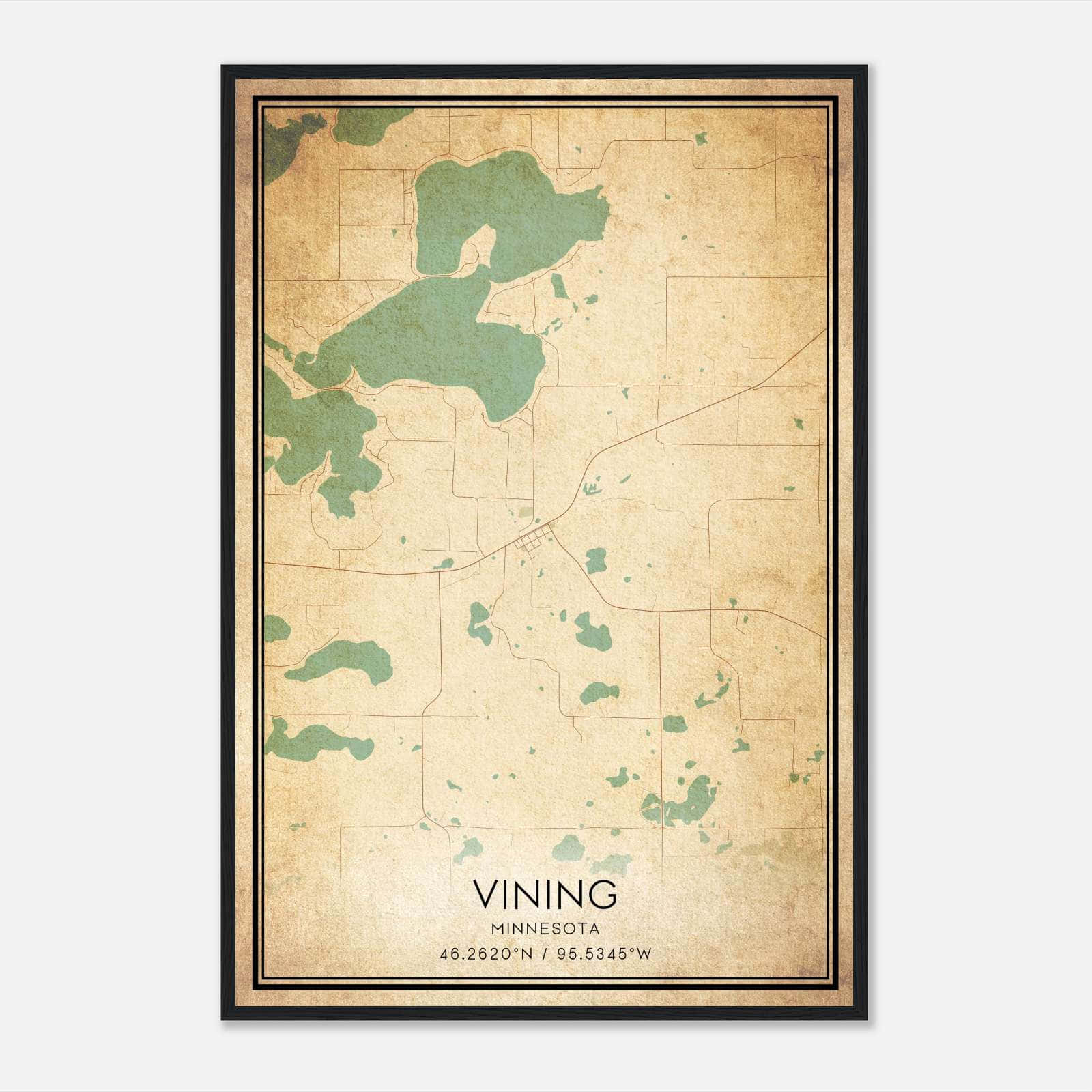 Vintage Vining Minnesota Map Poster, Vining MN City Road Wall Art Print ...
