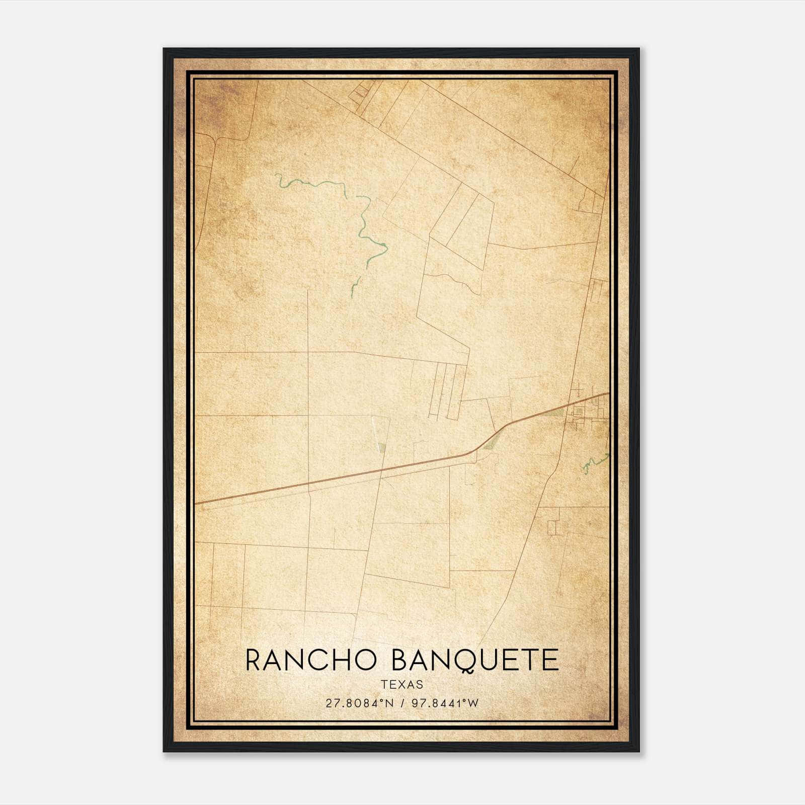 Vintage Rancho Banquete Texas Map Poster, Rancho Banquete TX City Road ...