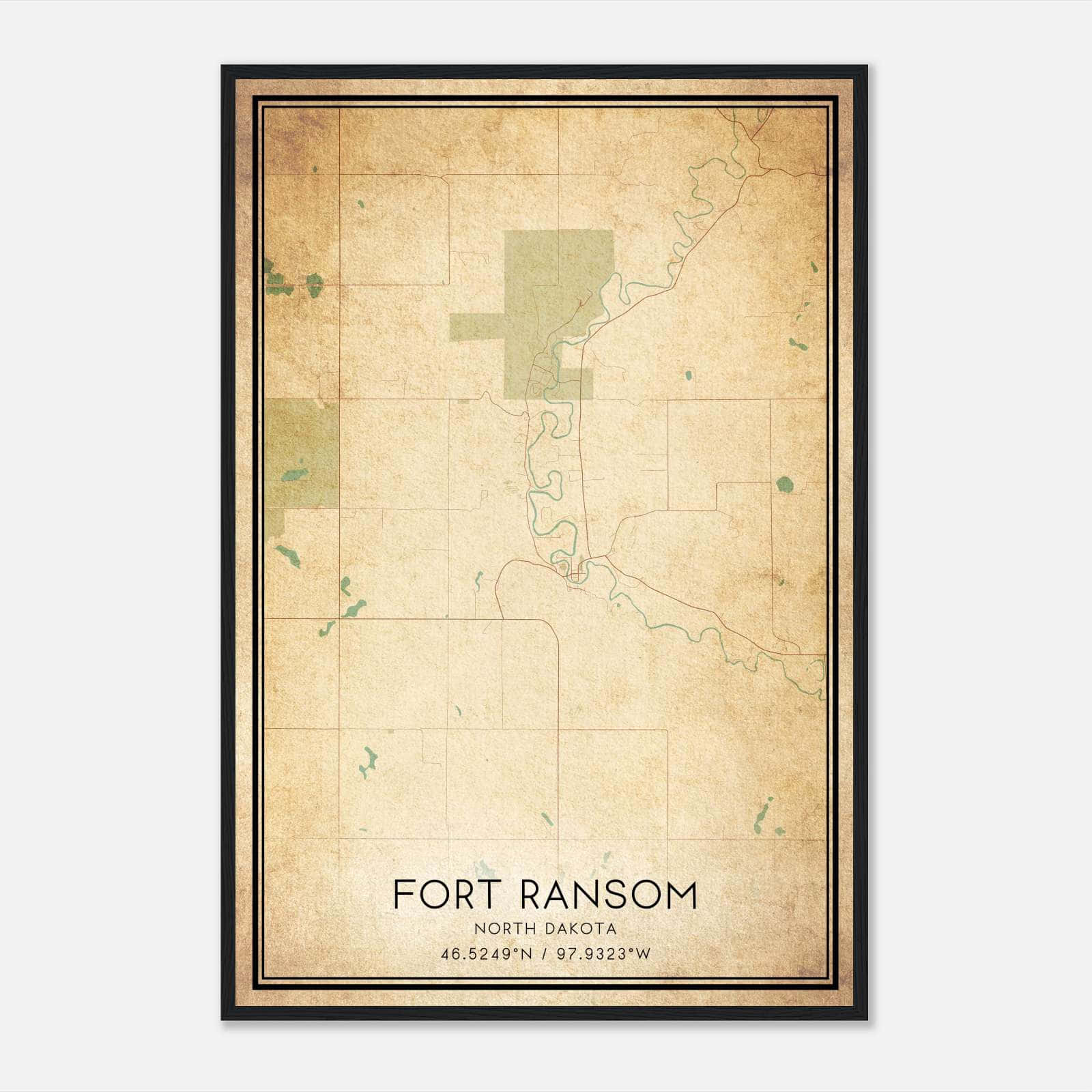 Vintage Fort Ransom North Dakota Map Poster, Fort Ransom ND City Road ...