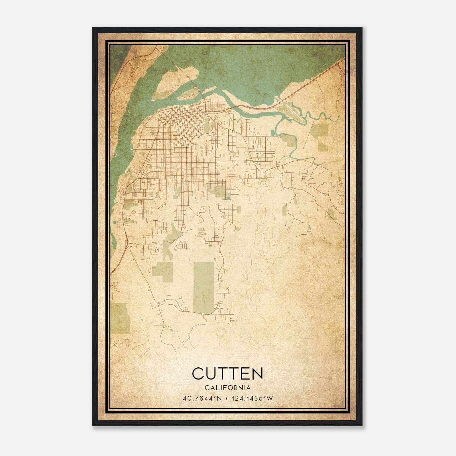 Vintage Cutten California Map Poster, Cutten CA City Road Wall Art ...