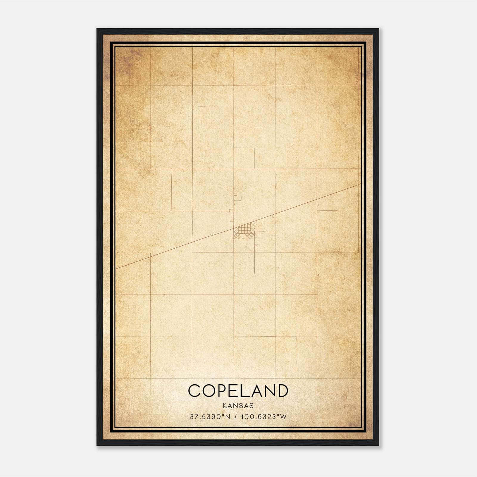 Vintage Copeland Kansas Map Poster, Copeland KS City Road Wall Art ...