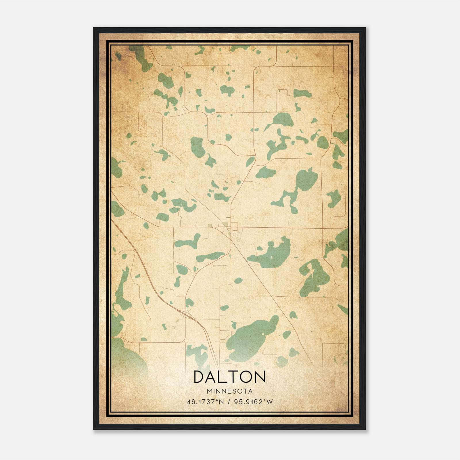 Vintage Dalton Minnesota Map Poster, Dalton MN City Road Wall Art Print ...
