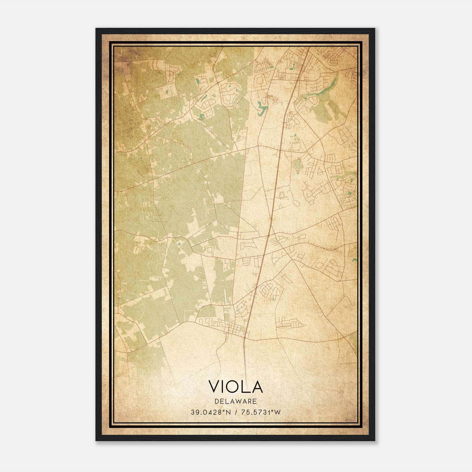 Vintage Viola Delaware Map Poster, Viola DE City Road Wall Art Print ...