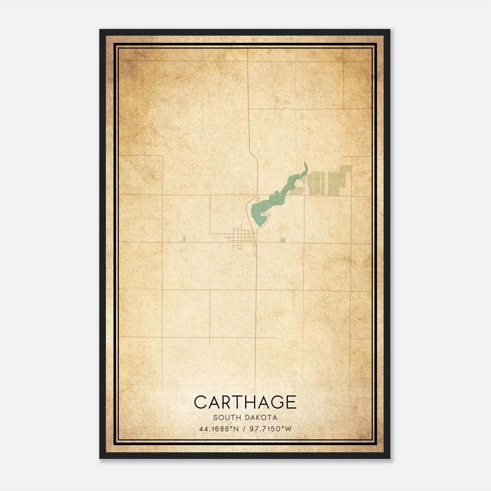 Vintage Carthage South Dakota Map Poster, Carthage SD City Road Wall ...