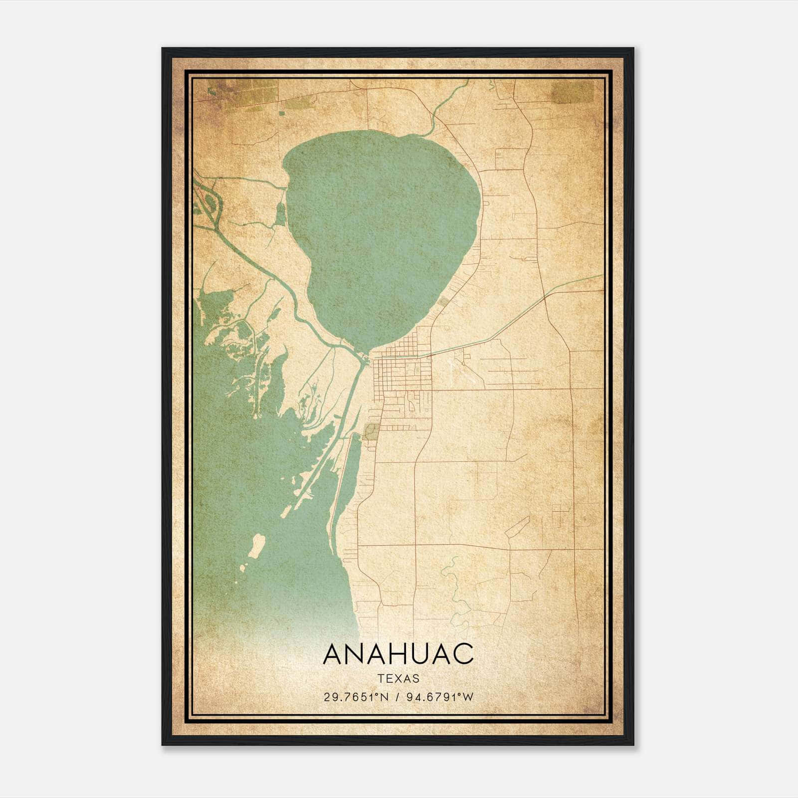 Vintage Anahuac Texas Map Poster, Anahuac TX City Road Wall Art Print ...