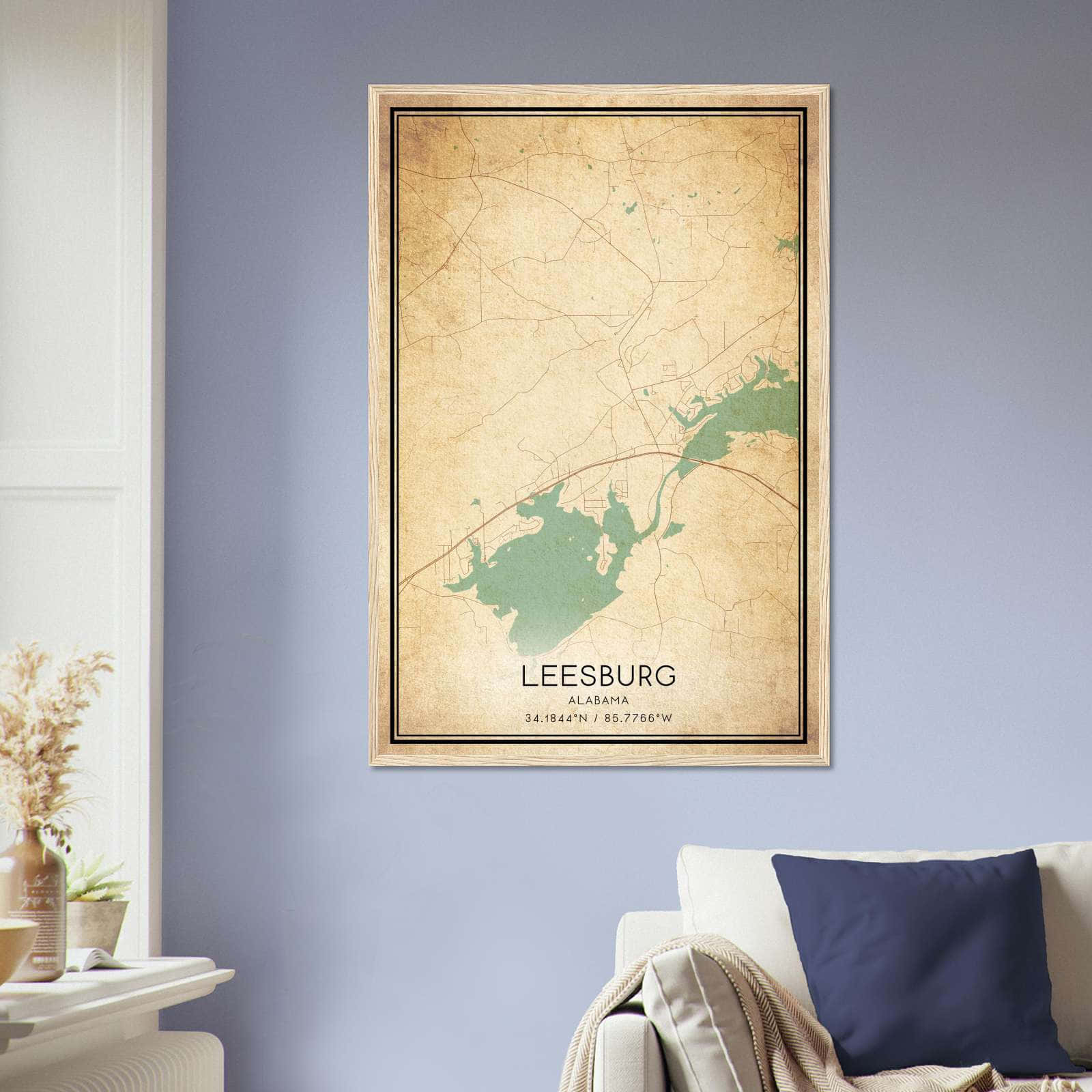 Vintage Leesburg Alabama Map Poster, Leesburg AL City Road Wall Art ...