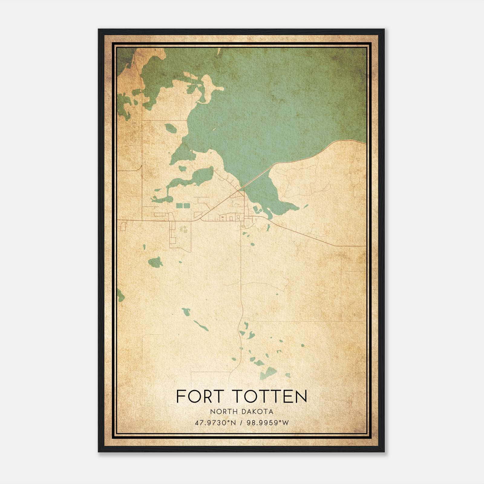 Vintage Fort Totten North Dakota Map Poster, Fort Totten ND City Road ...