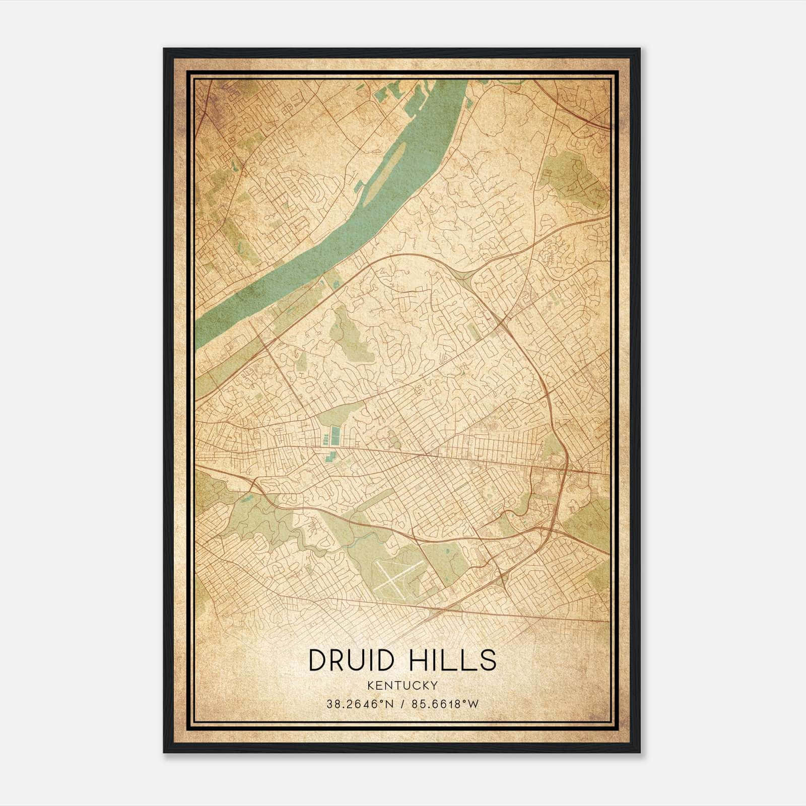 Vintage Druid Hills Kentucky Map Poster, Druid Hills KY City Road Wall ...