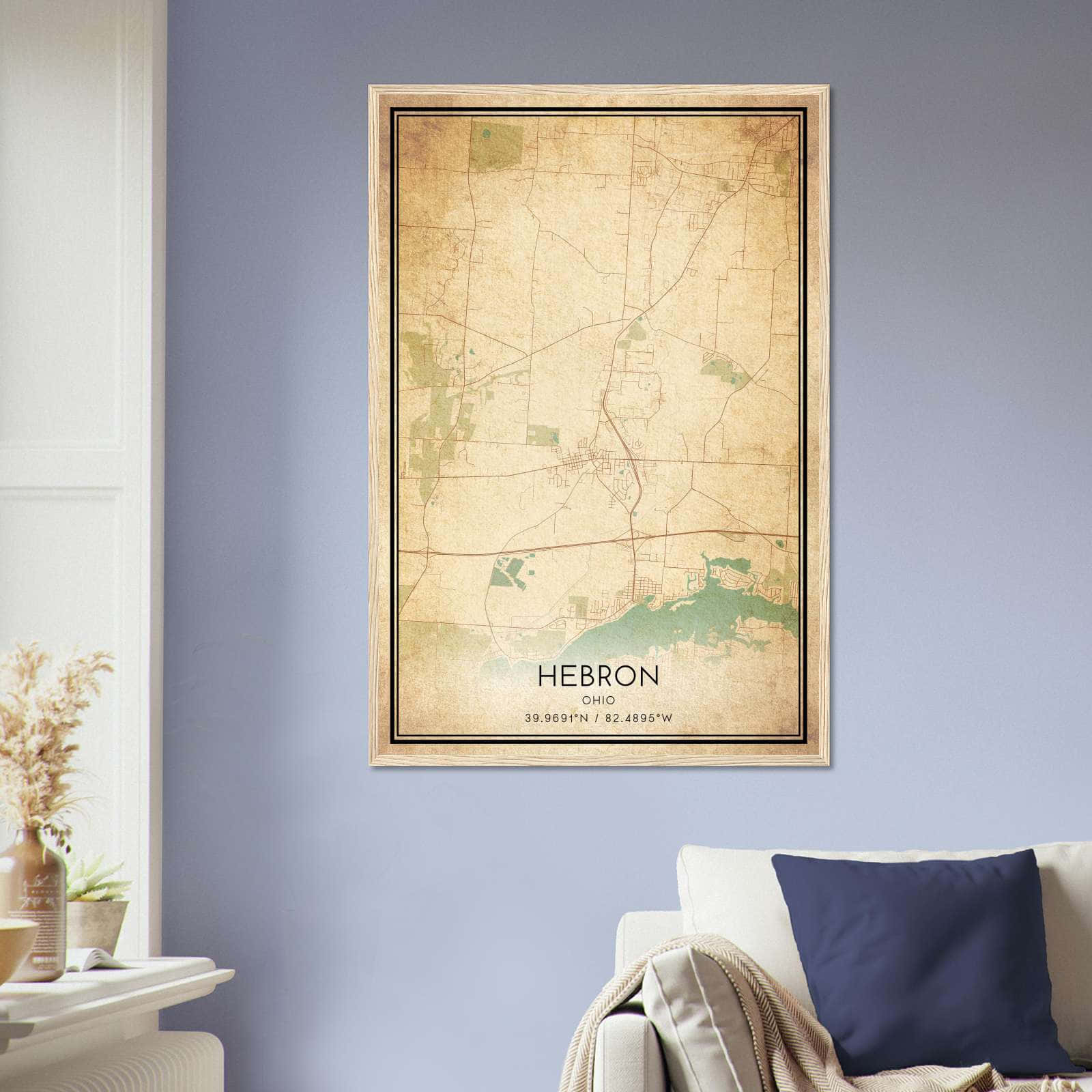 Vintage Hebron Ohio Map Poster, Hebron OH City Road Wall Art Print ...