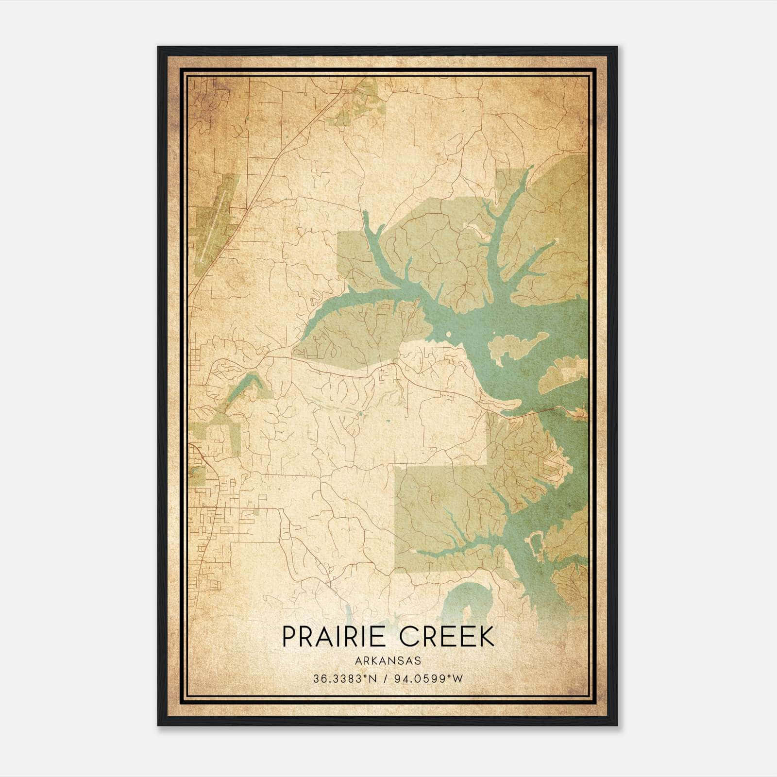 Vintage Prairie Creek Arkansas Map Poster, Prairie Creek AR City Road ...