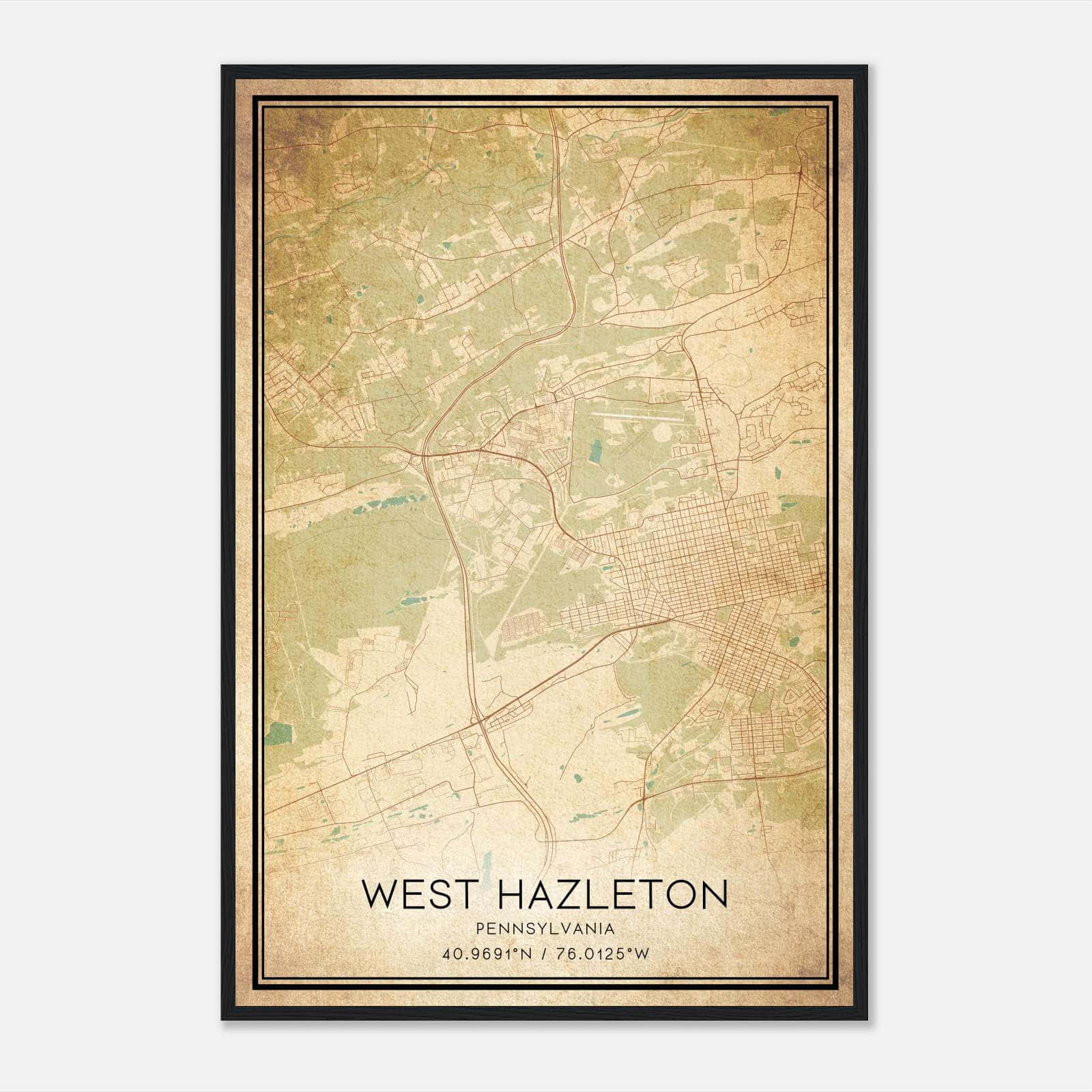 Vintage West Hazleton Pennsylvania Map Poster, West Hazleton PA City ...