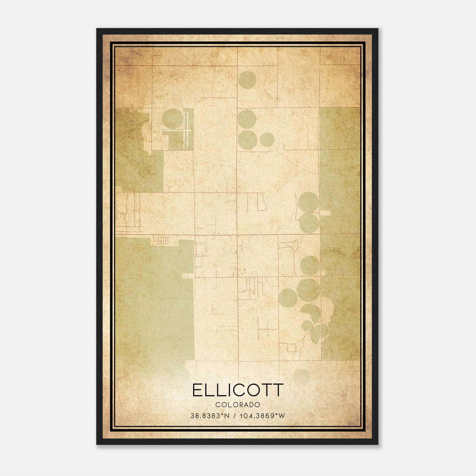 Vintage Ellicott Colorado Map Poster, Ellicott CO City Road Wall Art ...
