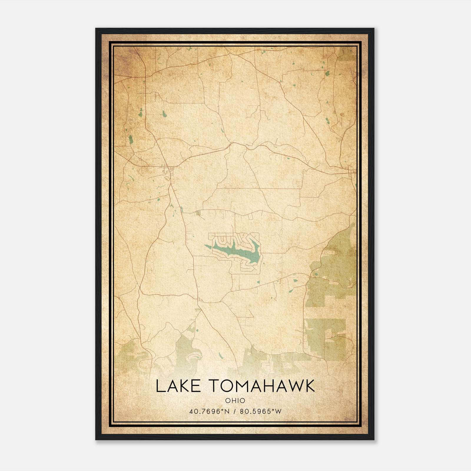 Vintage Lake Tomahawk Ohio Map Poster, Lake Tomahawk OH City Road Wall ...