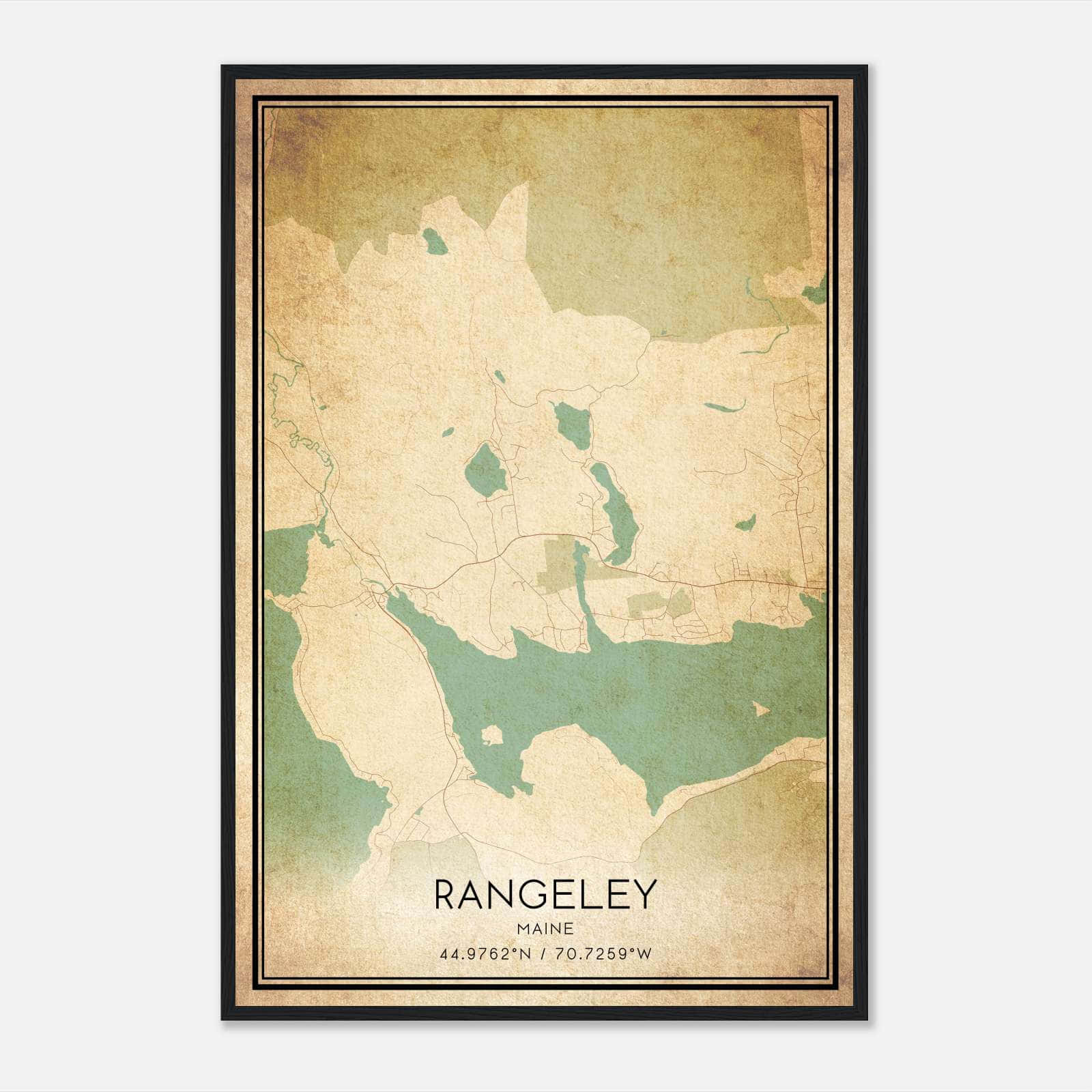 Vintage Rangeley Maine Map Poster, Rangeley ME City Road Wall Art Print - Custom Maps & Posters