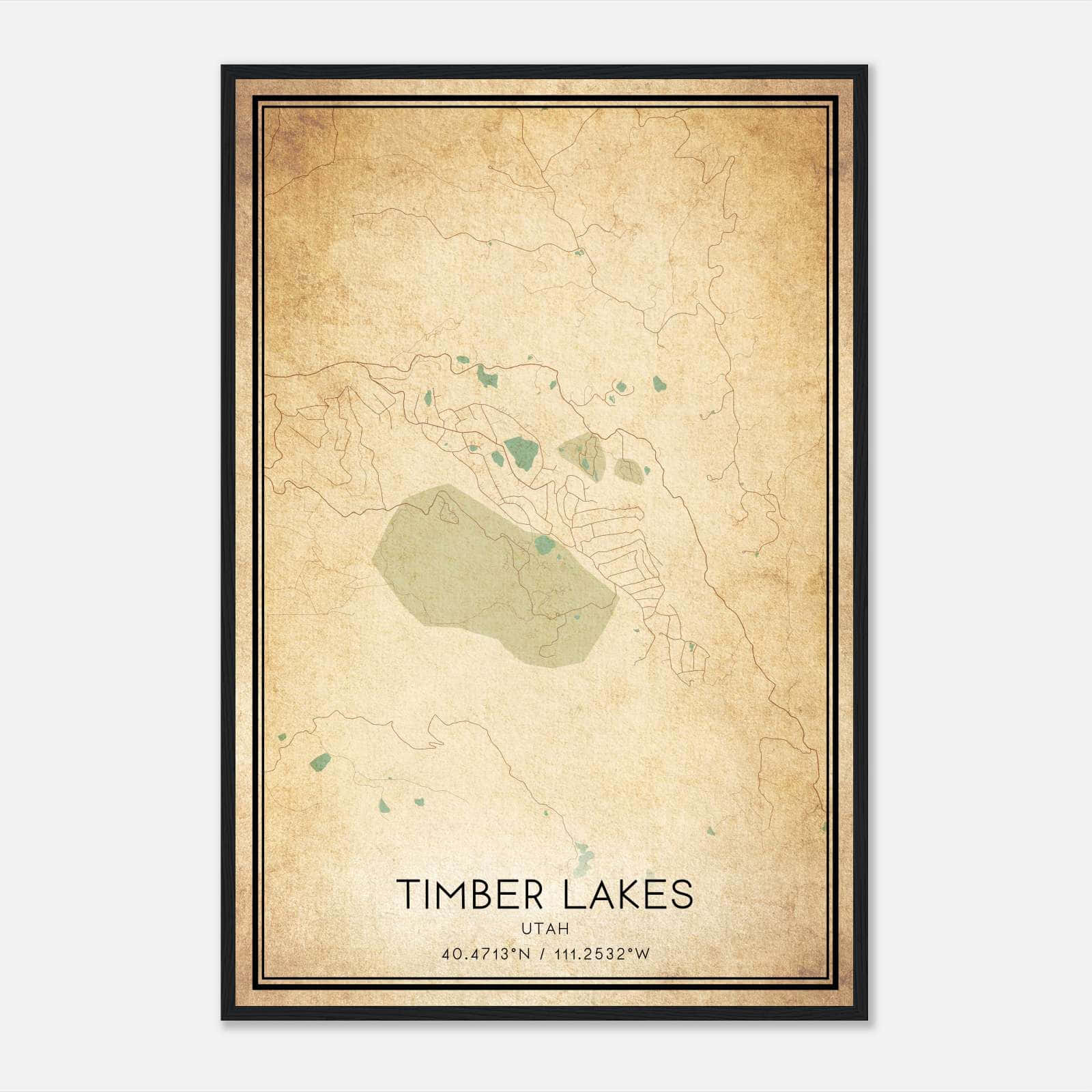 Vintage Timber Lakes Utah Map Poster, Timber Lakes UT City Road Wall ...