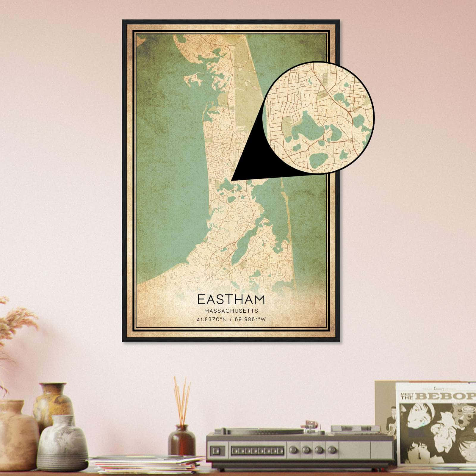Vintage Eastham Massachusetts Map Poster, Eastham MA City Road Wall Art ...