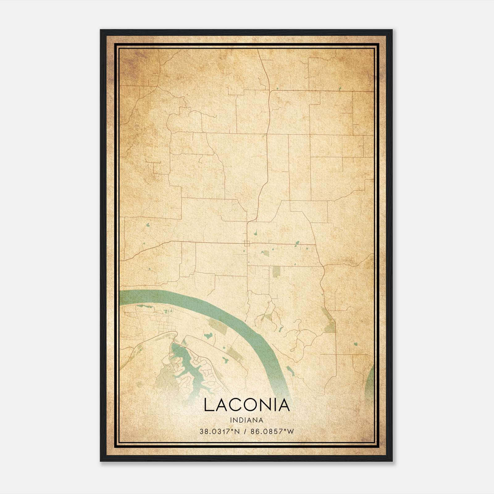 Vintage Laconia Indiana Map Poster, Laconia IN City Road Wall Art Print ...