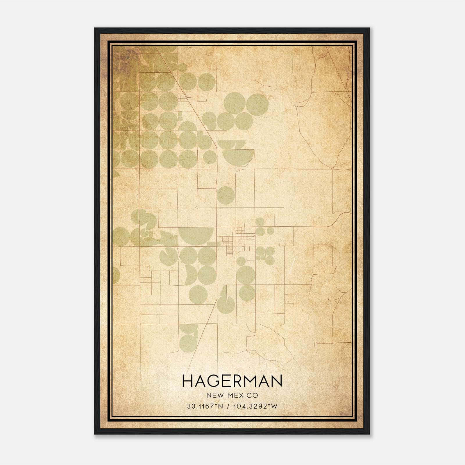Vintage Hagerman New Mexico Map Poster, Hagerman NM City Road Wall Art ...