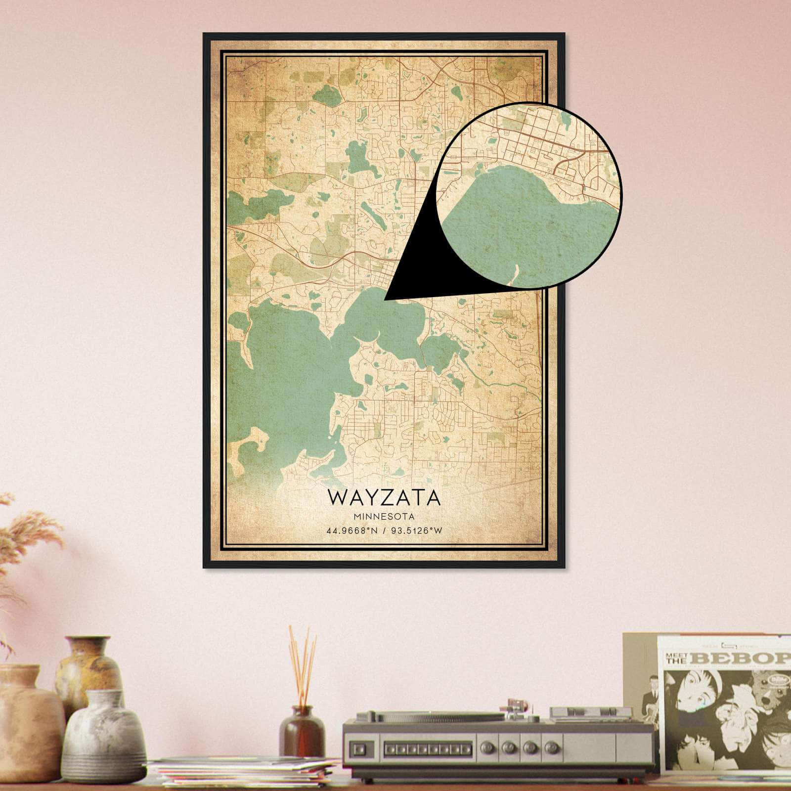 Vintage Wayzata Minnesota Map Poster, Wayzata MN City Road Wall Art ...