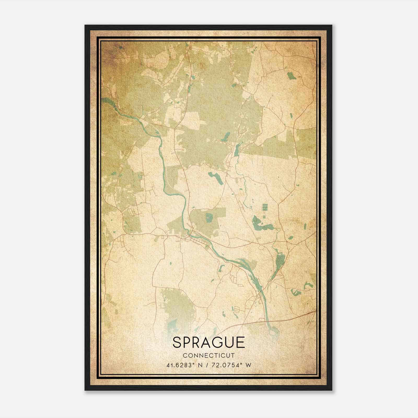 Vintage Sprague Connecticut Map Poster, Sprague CT City Road Wall Art ...