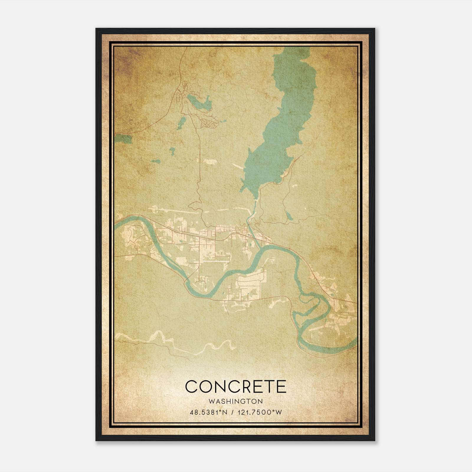 Vintage Concrete Washington Map Poster, Concrete WA City Road Wall Art ...