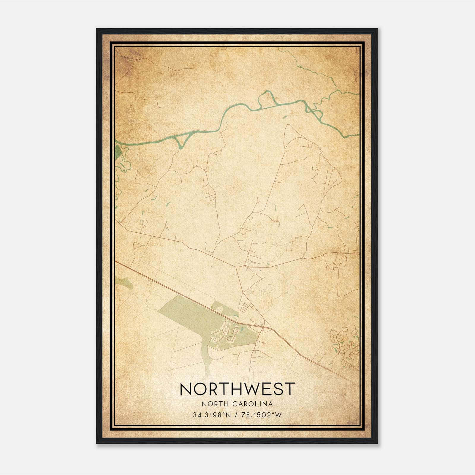 Vintage Northwest North Carolina Map Poster, Northwest NC City Road ...