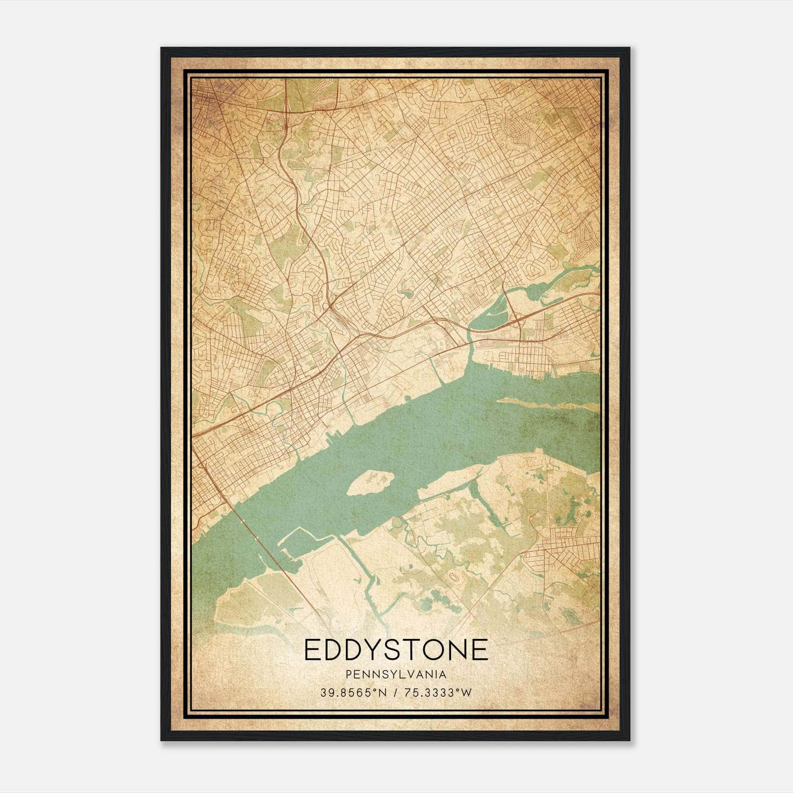 Vintage Eddystone Pennsylvania Map Poster, Eddystone PA City Road Wall ...