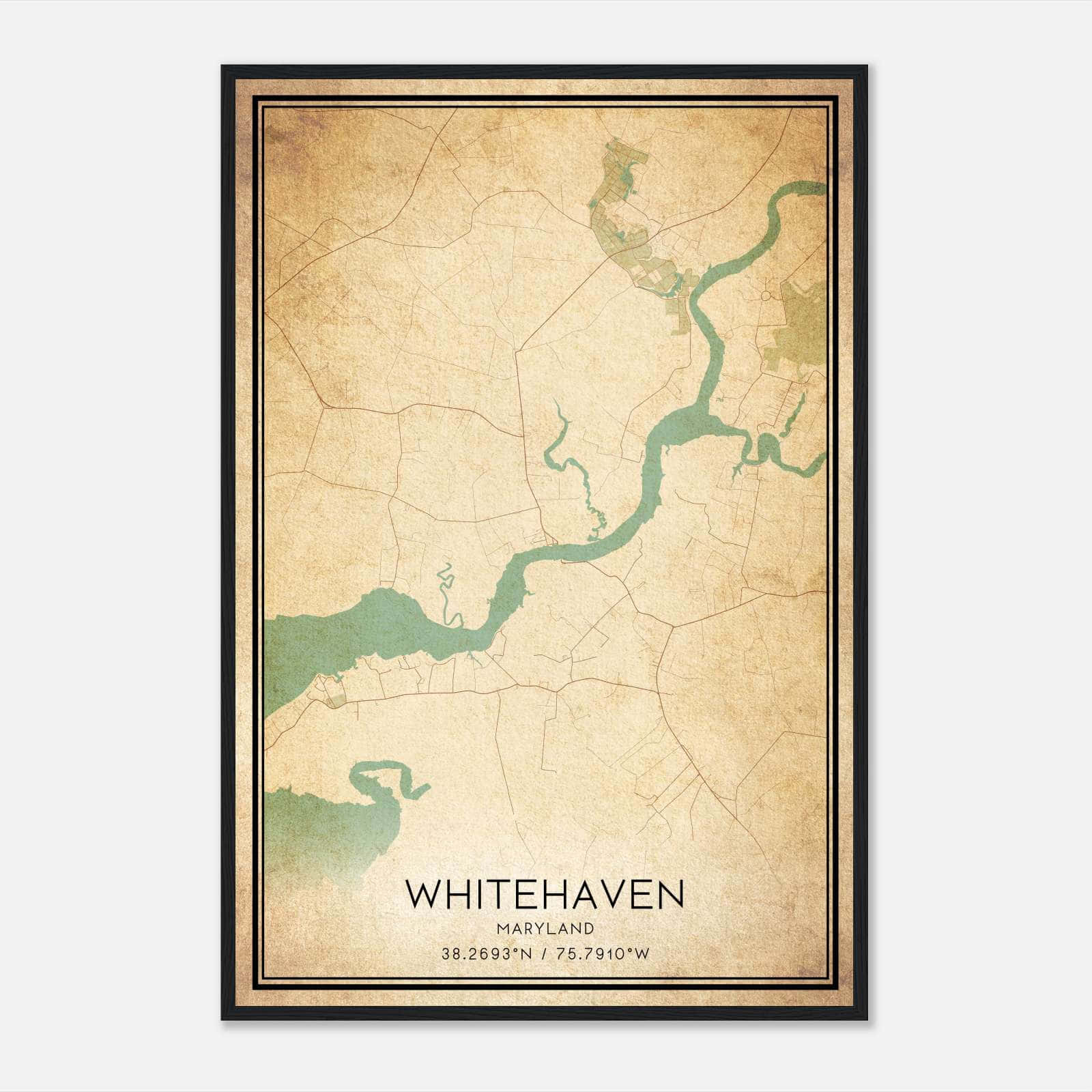 Vintage Whitehaven Maryland Map Poster, Whitehaven MD City Road Wall ...