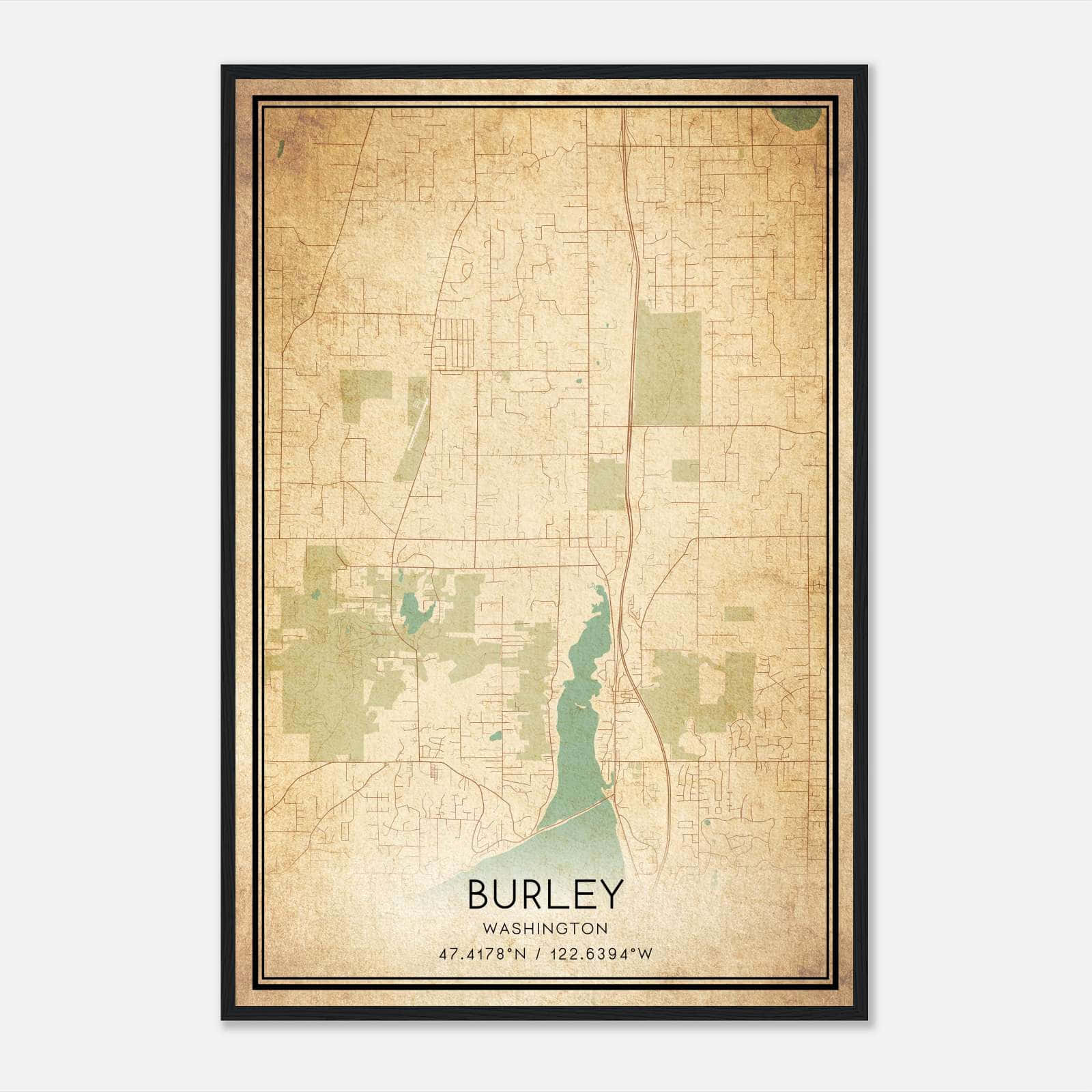 Vintage Burley Washington Map Poster, Burley WA City Road Wall Art ...
