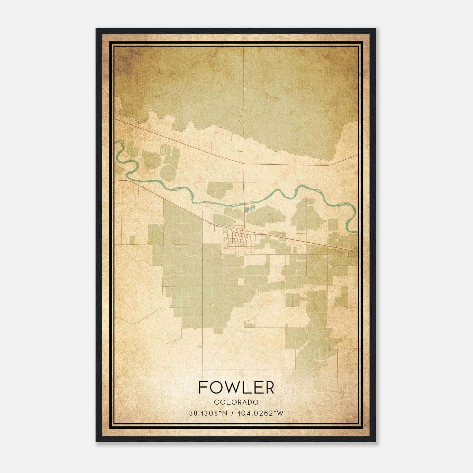 Vintage Fowler Colorado Map Poster, Fowler CO City Road Wall Art Print ...