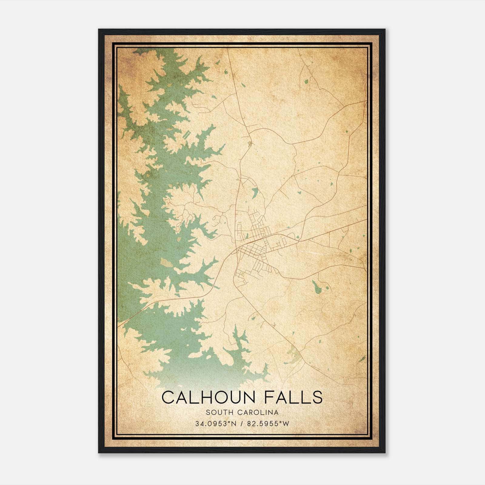 Vintage Calhoun Falls South Carolina Map Poster, Calhoun Falls SC City ...