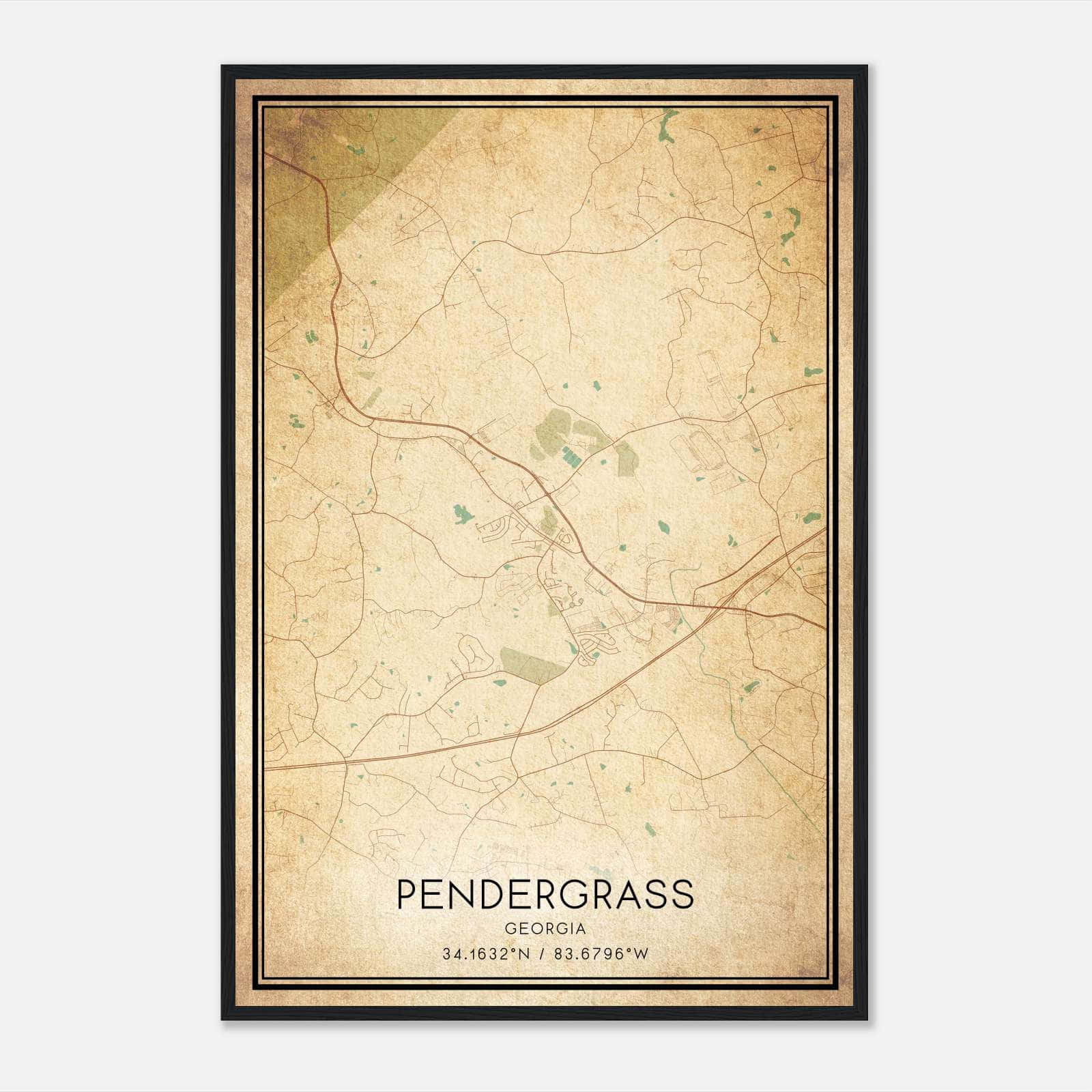 Vintage Pendergrass Georgia Map Poster, Pendergrass GA City Road Wall ...
