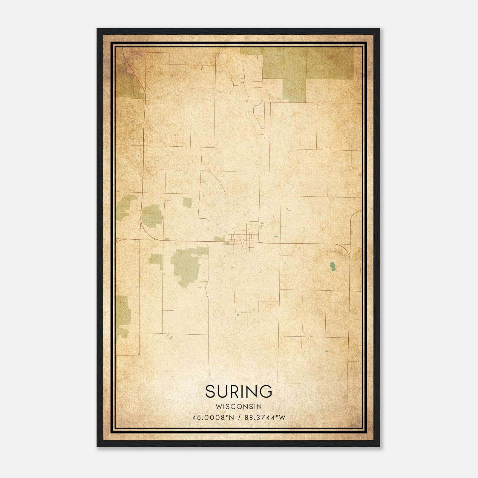 Vintage Suring Wisconsin Map Poster, Suring WI City Road Wall Art Print ...