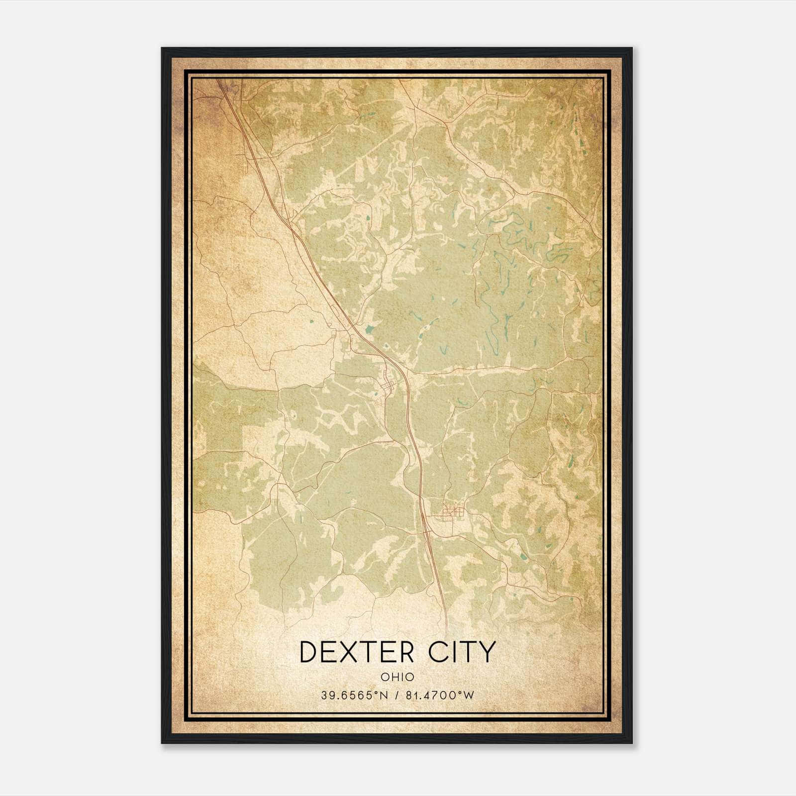 Vintage Dexter City Ohio Map Poster, Dexter City OH City Road Wall Art ...
