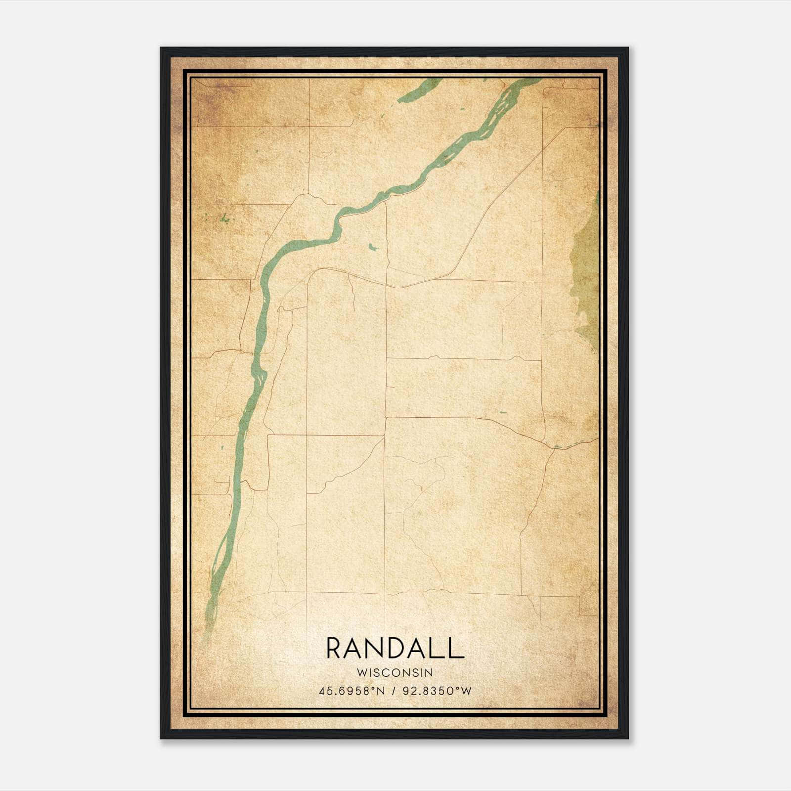 Vintage Randall Wisconsin Map Poster, Randall WI City Road Wall Art ...