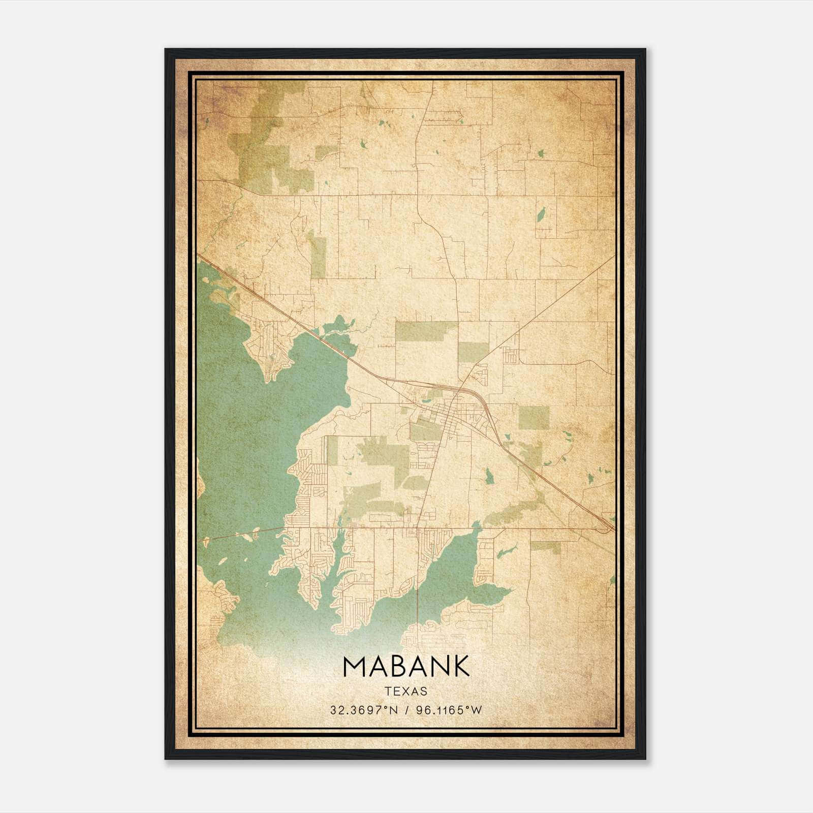 Vintage Mabank Texas Map Poster, Mabank TX City Road Wall Art Print ...