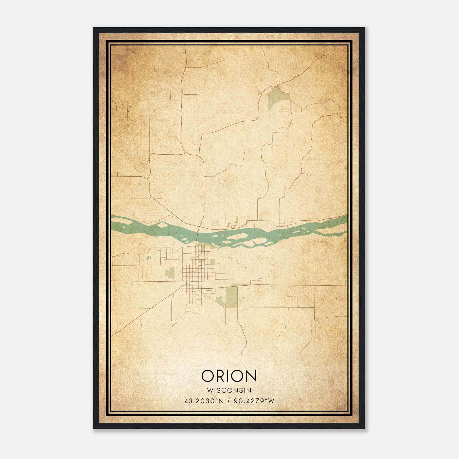 Vintage Orion Wisconsin Map Poster, Orion WI City Road Wall Art Print ...
