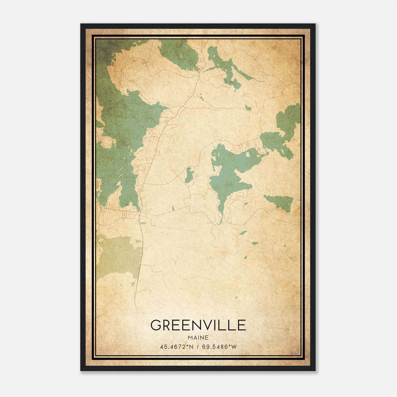 Vintage Greenville Maine Map Poster, Greenville ME City Road Wall Art ...