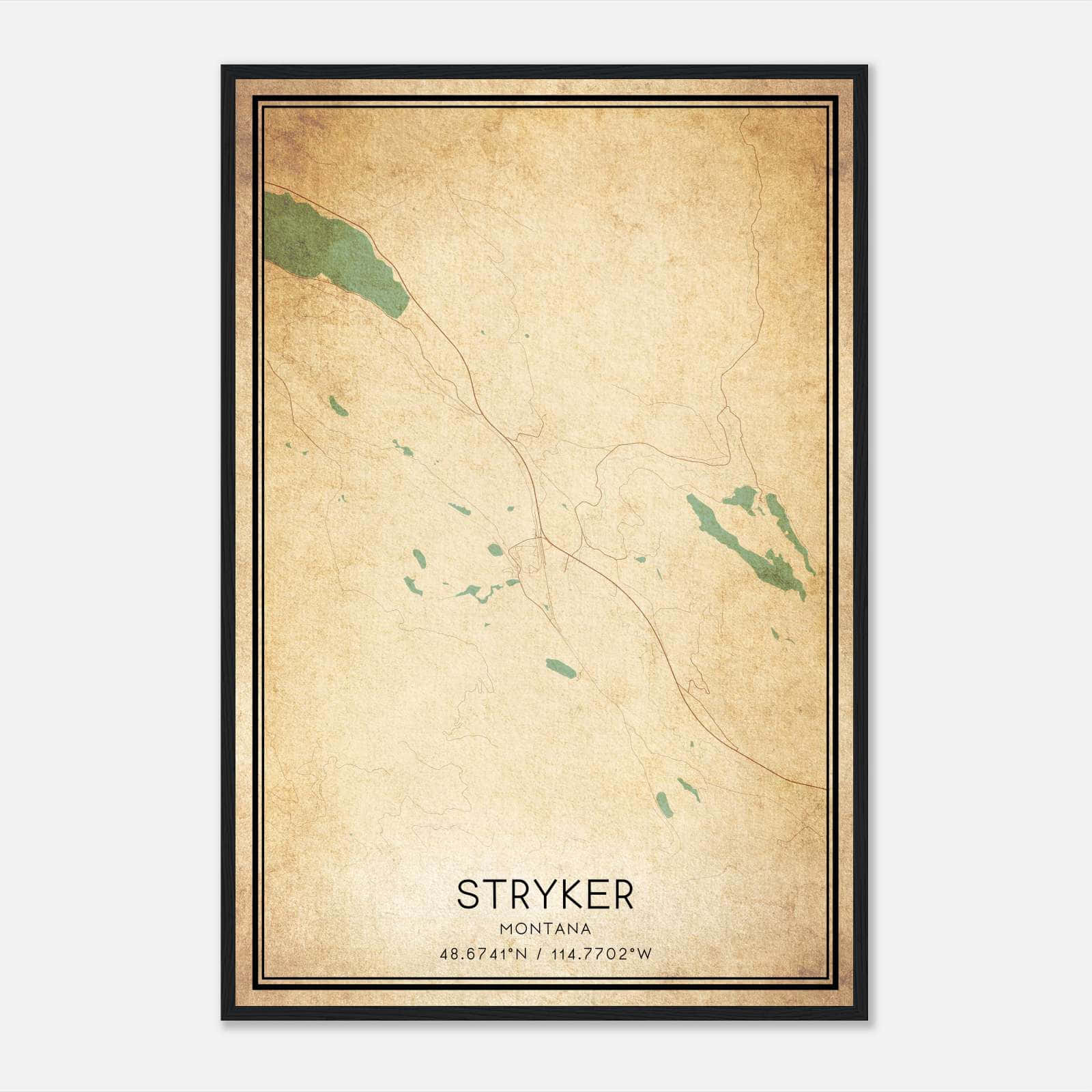 Vintage Stryker Montana Map Poster, Stryker MT City Road Wall Art Print ...