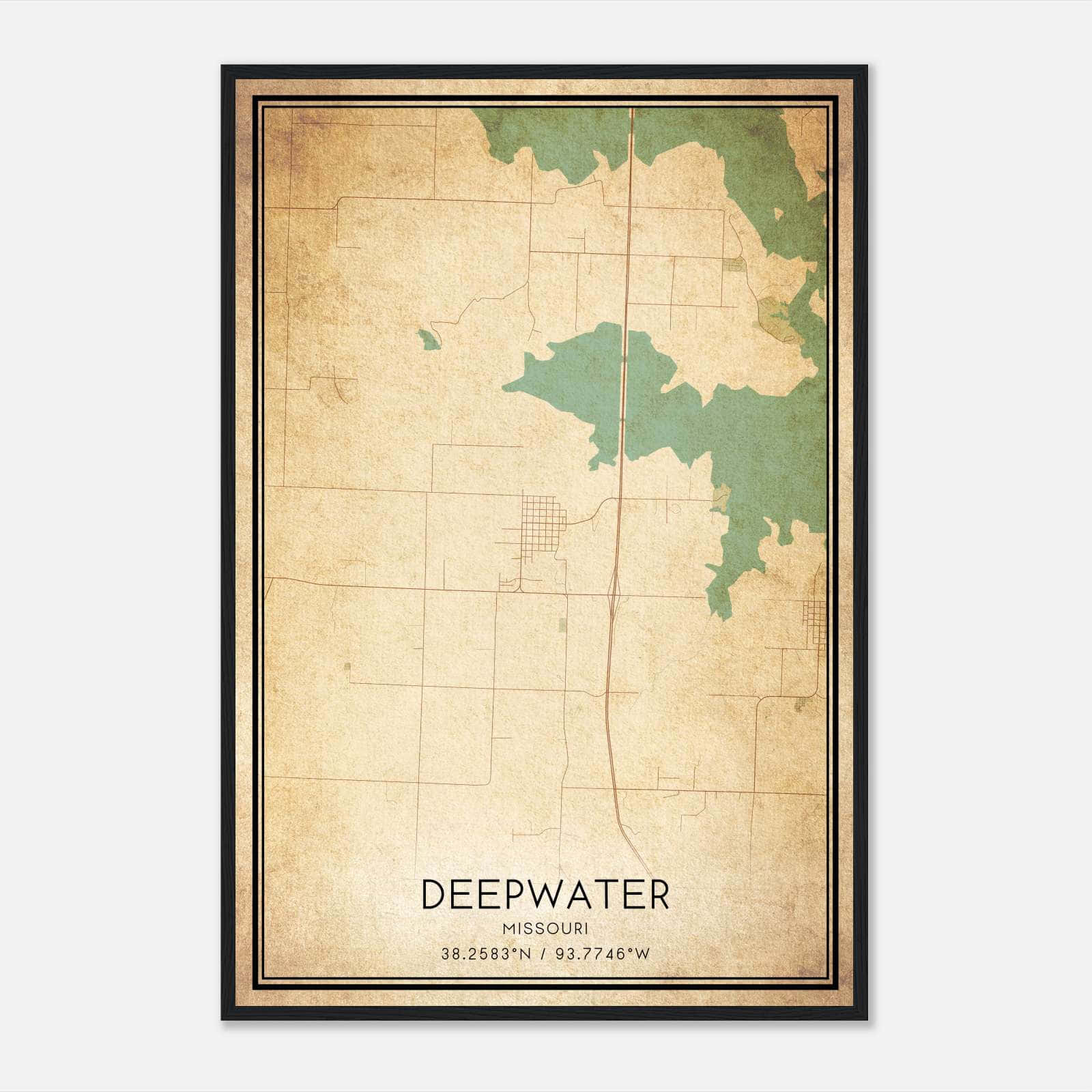 Vintage Deepwater Missouri Map Poster, Deepwater MO City Road Wall Art ...