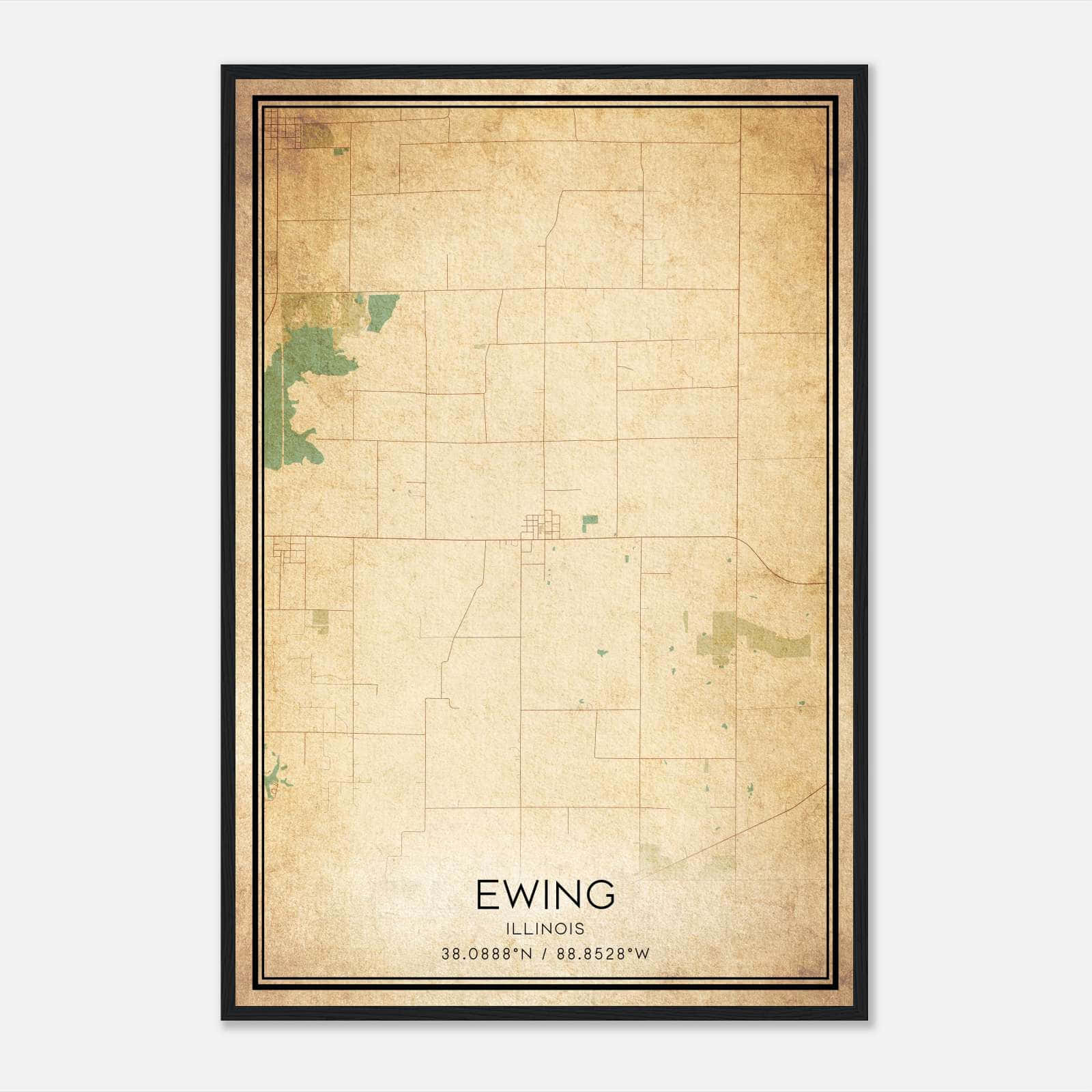 Vintage Ewing Illinois Map Poster, Ewing IL City Road Wall Art Print ...