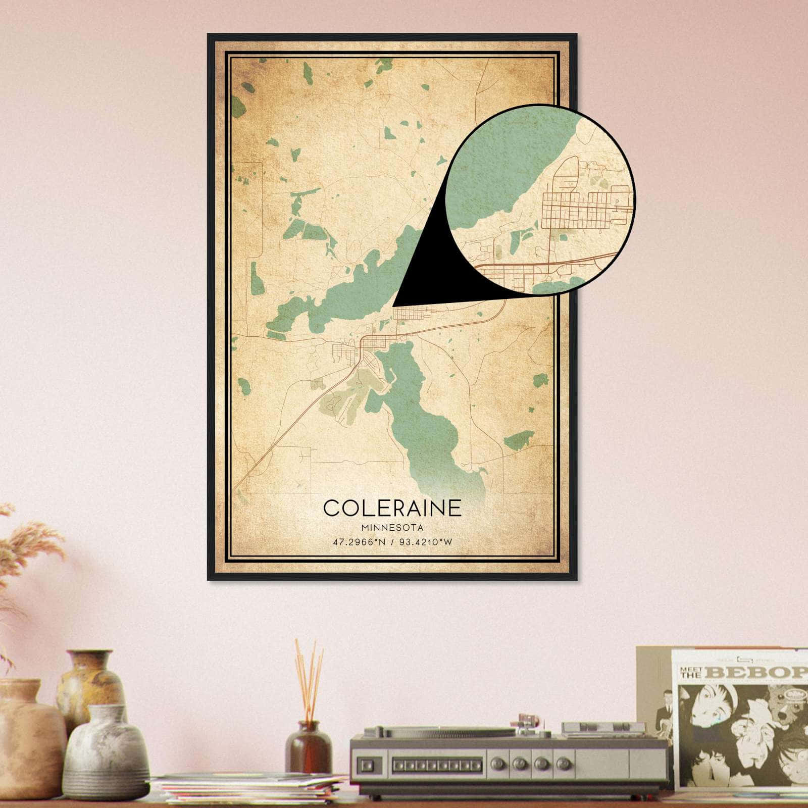 Vintage Coleraine Minnesota Map Poster, Coleraine MN City Road Wall Art ...