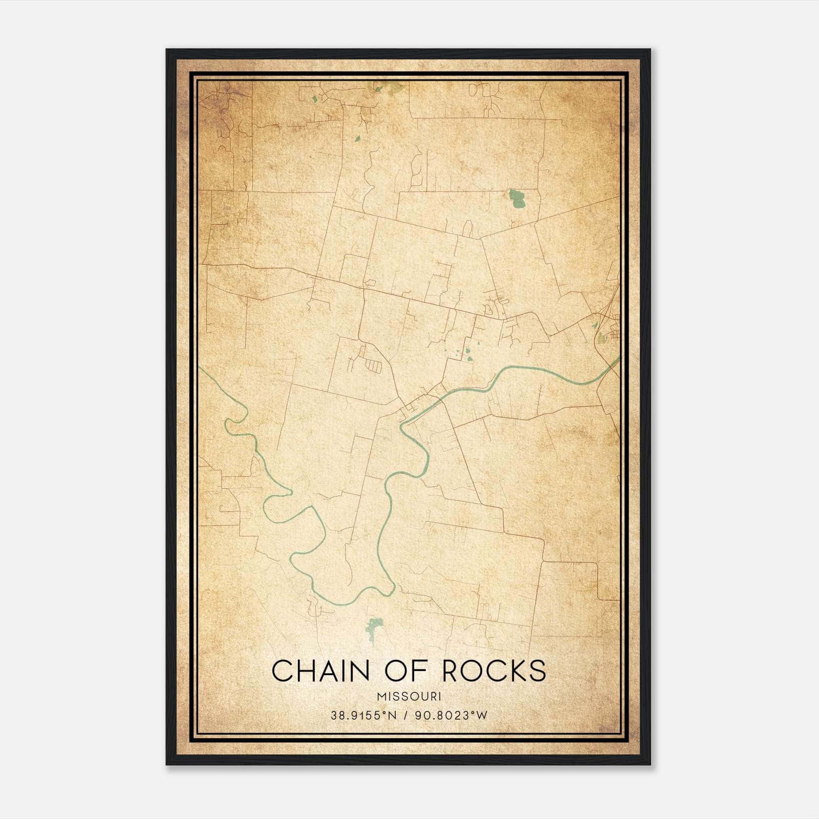 Vintage Chain Of Rocks Missouri Map Poster, Chain Of Rocks MO City Road ...