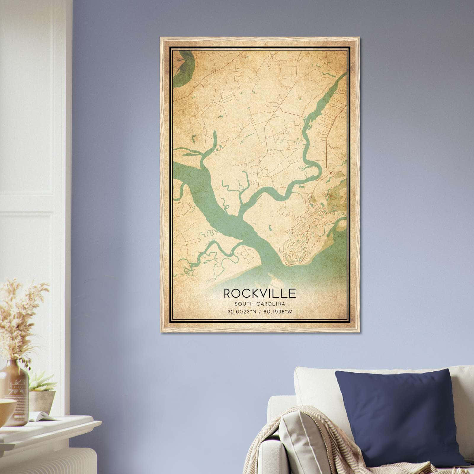 Vintage Rockville South Carolina Map Poster, Rockville SC City Road ...